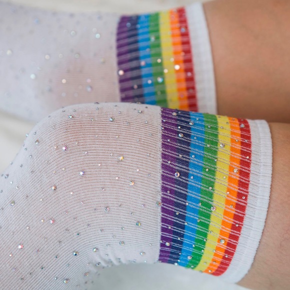 Accessories | Rainbow Thigh High Socks With Shiny Rhinestones | Poshmark